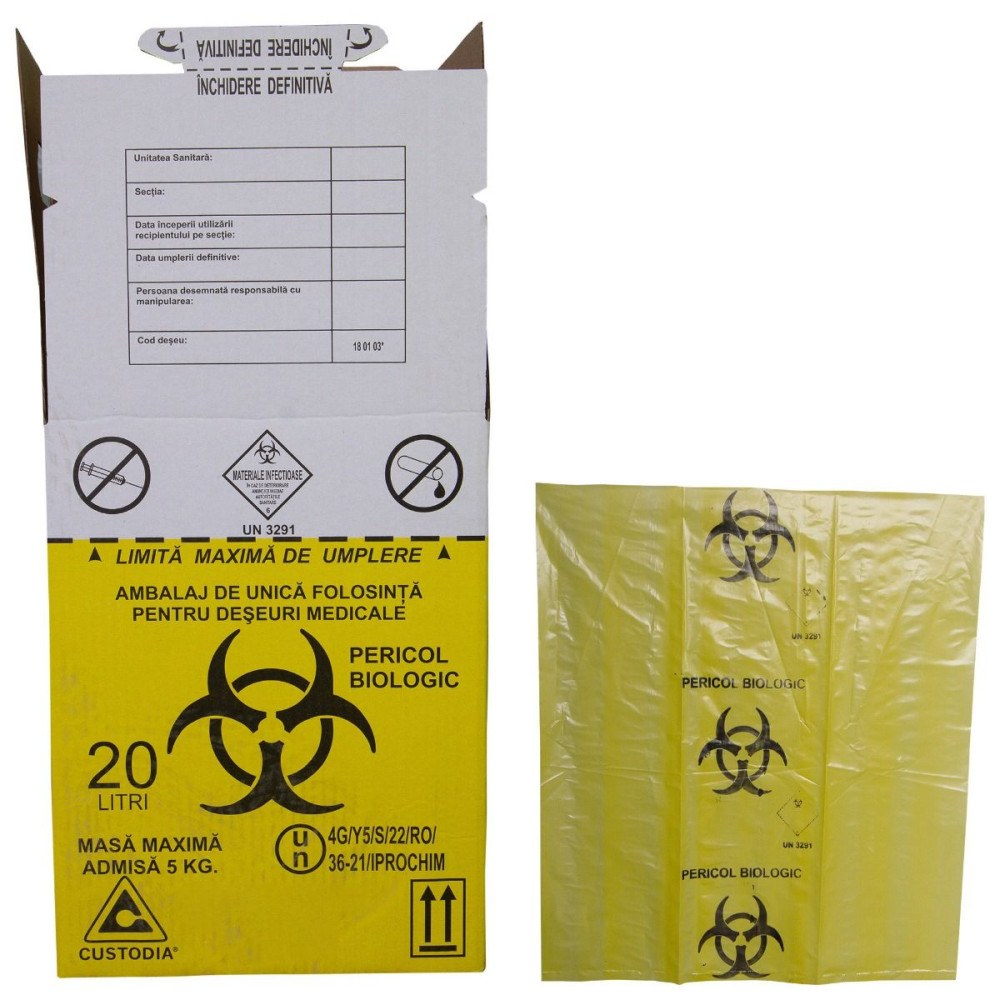 Cutie 20 litri cu sac Biohazard pentru colectarea deseurilor medicale ...