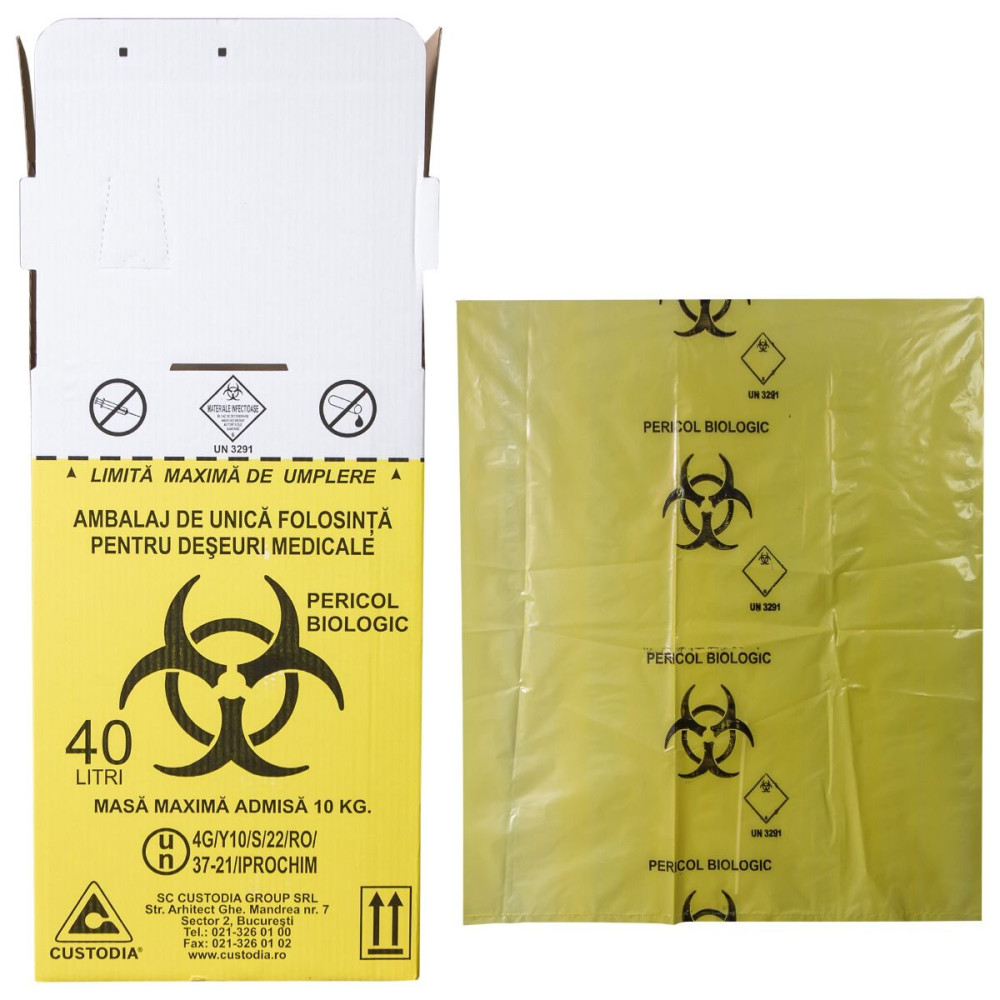 Cutie 40 litri cu sac Biohazard pentru colectarea deseurilor medicale ...